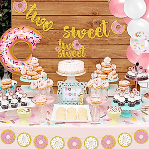 Levfla Two Sweet Donut Party Decoration Baby Second Birthday Glitter Doughnut Banner Cake Topper Sprinkles Balloons Kids Party Favor Ideas Supplies
