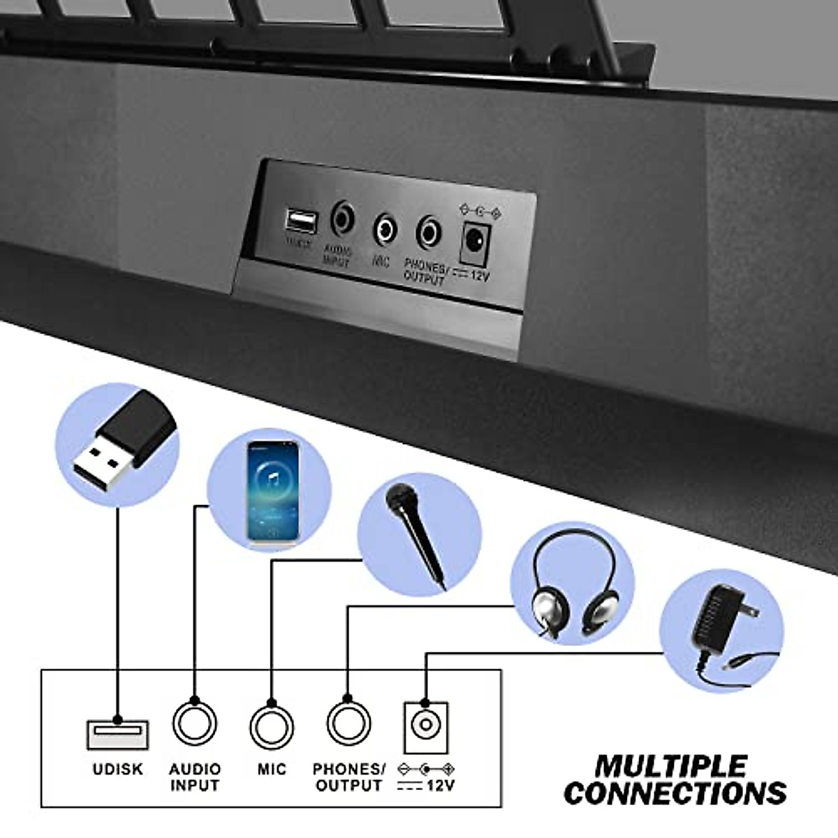 MUSTAR 61 Key Piano Keyboard, Touch Sensitive Keyboard Piano for Beginners, Electric Keyboards Piano with Stand, LCD Display, Headphones, Microphone, Power Adapter, Kids Birthday Gifts, Black