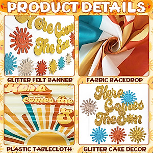 Here Comes the Son Baby Shower Decorations for Boy 1st Birthday Party Supplies Sun Retro Boho Sunshine Birthday Party Table Decor Photograph Backdrop Glitter Banner (Son-Party-B)