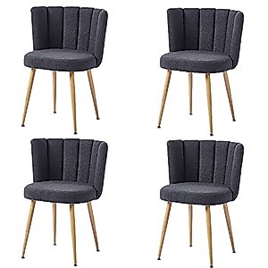 MIDLADE Grey Teddy Sherpa Upholstered Dining Chair Set of 4 Mid-Century Modern Accent Comfy Fluffy Side Chair with Comfortable Backrest for Living Room Bedroom Kitchen Makeup Vanity Chair