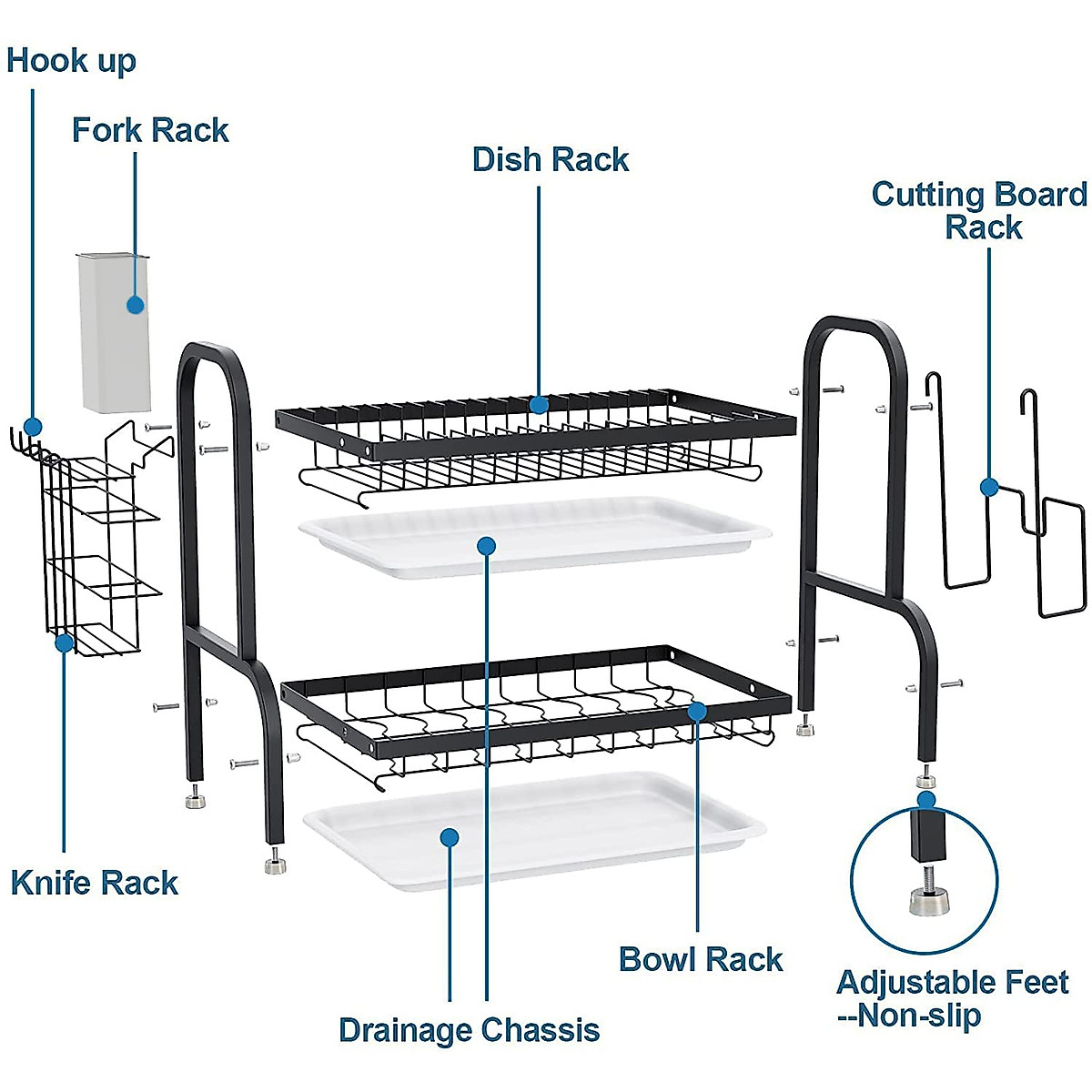 Dish Drying Rack (16.7"), Kitchen Organization Storage Shelf Stainless Steel Dish Drainer Rust-poof Dish Racks for Organizer Home Kitchen Counter with Drainboard, Utensil Holder, Cutting Board Holder