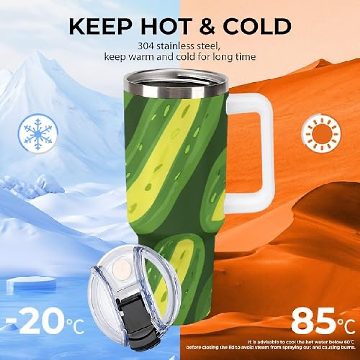 Abstract Cucumbers Pickles 40oz Water Bottle Double Wall Insulated Tumbler with Handle Leakproof Travel Mug White-style