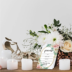 Boho Floral Greenery Invitations with Envelopes for All Occasions, 25 Pcs Blush Pink Gold Foil Blank Fill-in Invites for Bridal Shower, Wedding Reception, Engagement Party(05)