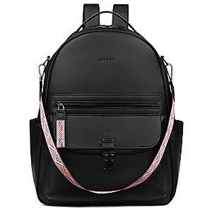 FADEON Leather Laptop Backpack for Women PU Computer Backpacks, Designer Travel Back Pack Purse with Laptop Compartment Black