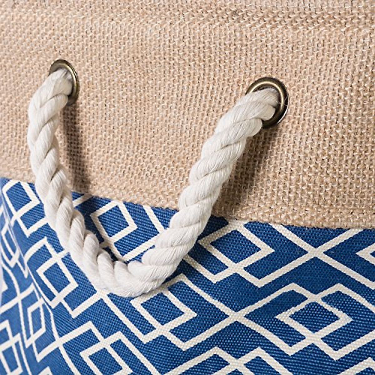 DII Jute Storage Collection Collapsible Burlap Diamond Storage Bin, Small Rectangle, 14x8x9", Navy