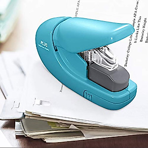 PLUS Paper Clinch Compact Staple Free Staple Blue Turquoise