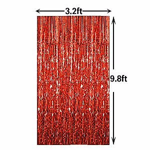 GOER 3.2 ft x 9.8 ft Metallic Tinsel Foil Fringe Curtains Party Photo Backdrop Party Streamers for Birthday,Graduation,New Year Eve Decorations Wedding Decor (1 Pack, Red)