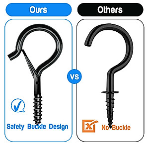 GARHWAL Screw Hooks for Outdoor String Lights 20 Pack, Q Hanger Black Ceiling Screw in Hooks with Safety Buckle for Hanging Plants, Christmas Lights, Patio Lights, Easy Release