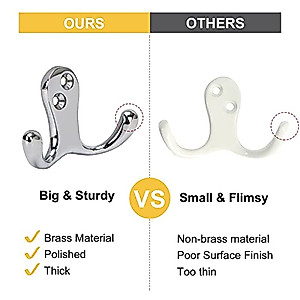 6 Pack Double Prong Coat Hooks Wall Mounted,Hooks for Hanging Coats,Towel Hooks for Pool Area,Wall Hooks for Coat, Bag, Towel, Key, Cap, Cup, Hat