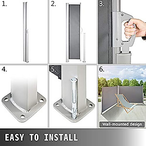 Retractable Side Awning 236" x 63",Double Retractable Patio Screen Waterproof, Retractable Room Divider Black for Privacy, Garden, Outdoor, Patio and Terrace