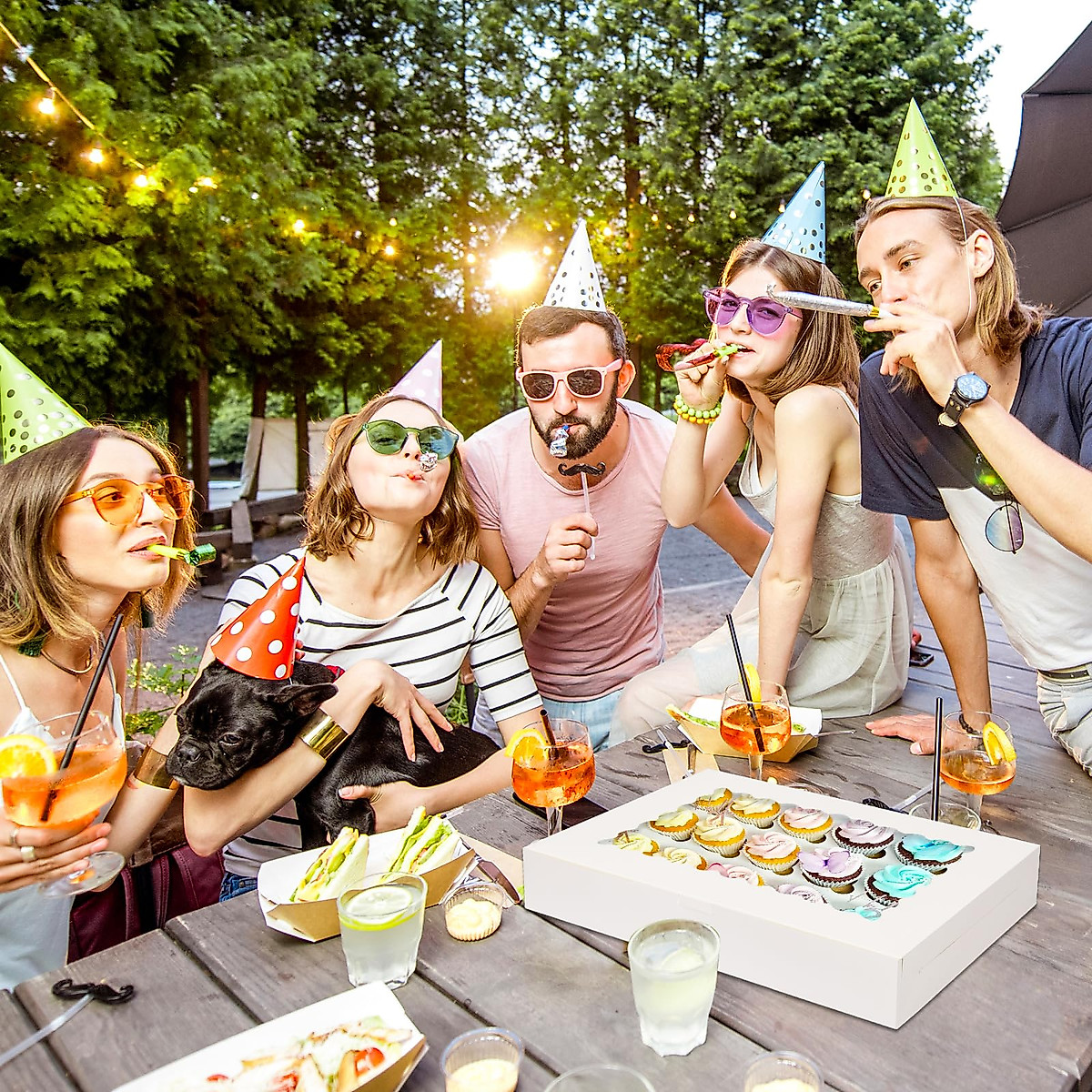 TOMNK 25pcs Cookie Boxes with Window, 16x11x2.5in Large Bakery Boxes for Treats, Desserts, Chocolate Covered Strawberries, Pies, Muffins, Donuts
