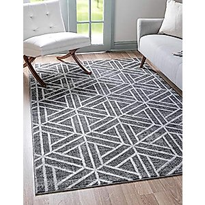 Rugs.com Lattice Trellis Collection Rug – 6' x 9' Gray Low-Pile Rug Perfect for Living Rooms, Large Dining Rooms, Open Floorplans