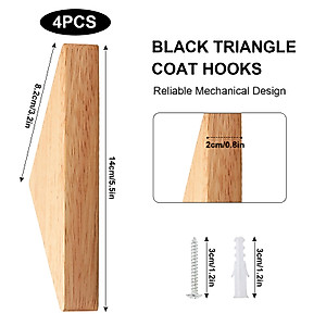 LEPONTS 4Pack Wood Hooks Wall Mounted Minimalist, Natural Real Wooden Wall Hooks for Hanging Bag Coat Cap Backpack Towel Clothes, Cute Modern Mid Century Rustic Simple Home Foyer Entryway Decor