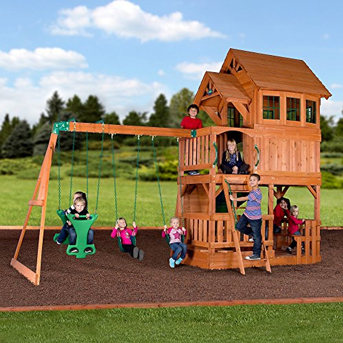 Backyard Discovery Liberty II All Cedar Wood Playset Swing Set