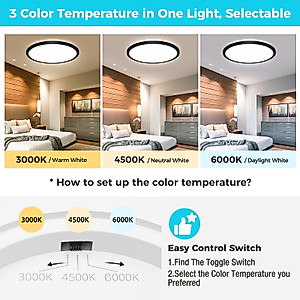 libtit 13 Inch Black Flush Mount Ceiling Light,6 Pack 3200LM 28W Ultra-Slim LED Ceiling Light,3000K/4500K/6000K Selectable Low-Profile Ceiling Light Fixture for Bedroom, Kitchen, Hallway, Workshop