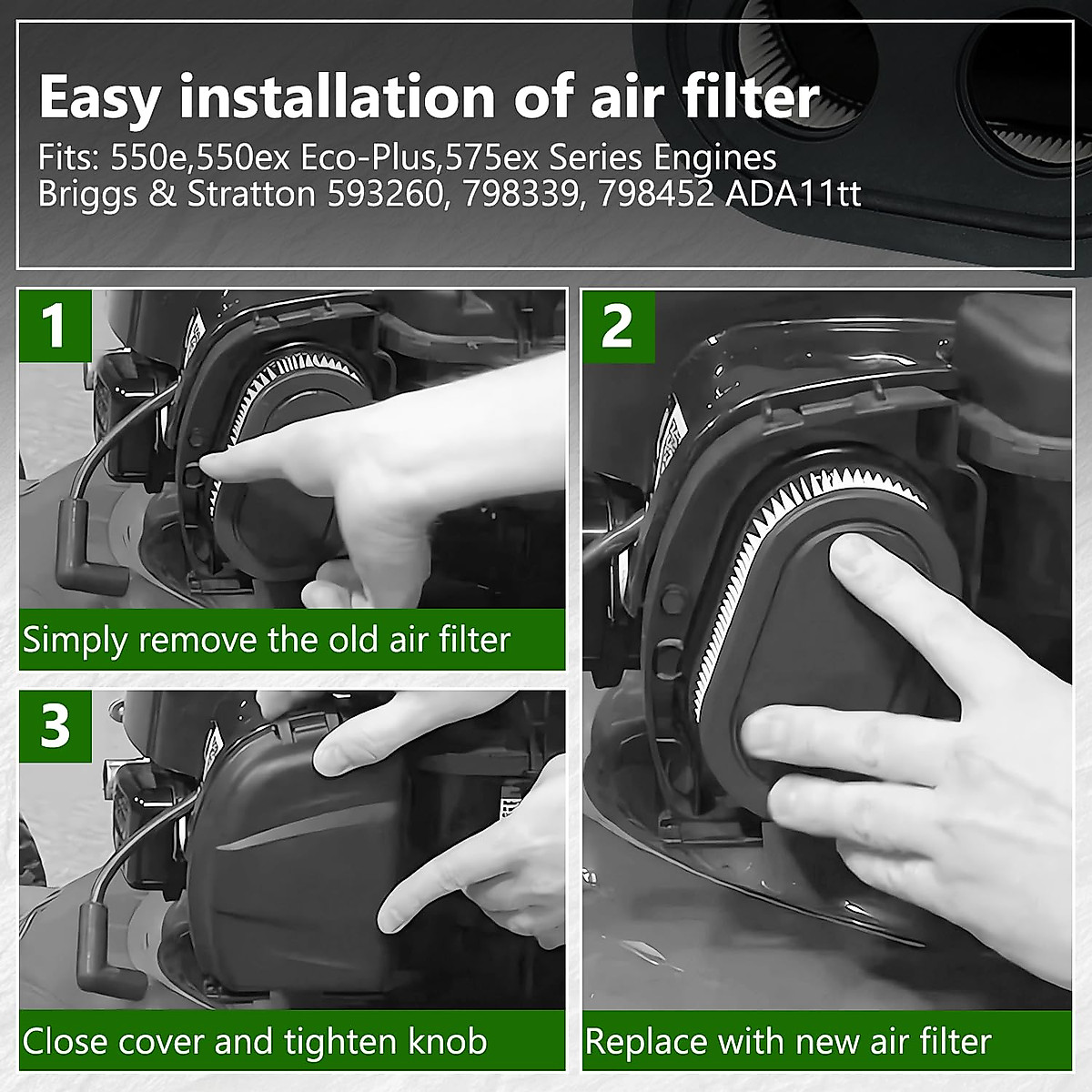 LEFITPA 2 Pack Replacement 593260 Air Filter for Briggs & Stratton 550E 550EX 625EX 725EXI Series Lawn Mower Engine Models