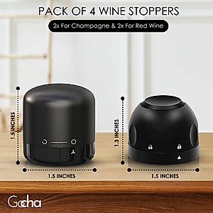 GOCHA Gadgets | Vacuum Wine Stopper | Champagne Stoppers With Vacuum Built-in | 1.5 inch Silicone Twist Top Wine Stopper | Reusable, Leak Proof (2 Wine + 2 Champagne Cork Stopper) | (Pack of 4)
