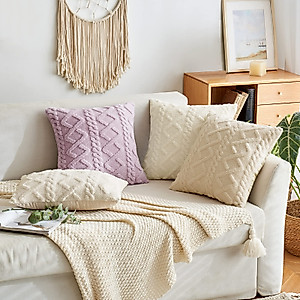 MIULEE Pack of 2 Decorative Faux Wool Throw Pillow Covers Soft Plush Fuzzy Short Fleece Square Patterned Cushion Cases Solid Pillowcases Couch for Bed Sofa Living Room 12 X 20 Inch Ivory