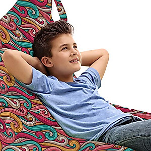 Ambesonne Funky Lounger Chair Bag, Color Stripes in Wavy Spiraling Contrast Toned Contours Art Design Doodle Like, High Capacity Storage with Handle Container, Lounger Size, Multicolor