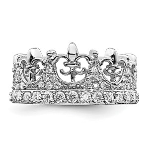 IceCarats 925 Sterling Silver French Fleur De Lis Lily Flower Royal Princess Crown Cubic Zirconia CZ Ring Religious Saint Band Size 7