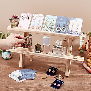 NBEADS 2-Tier Wooden Display Stand Riser, Earring Ring Holder Detachable Unfinished Wood Retail Jewelry Card Display Stand Each Layer with 2 Groove for Crafts Jewelry Storage Display, 4.72x15.75x9.84