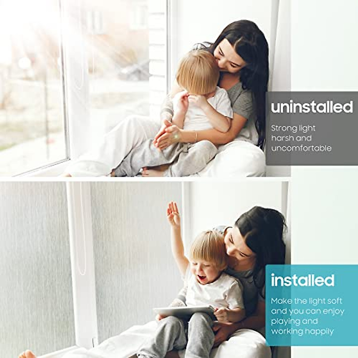 Viseeko Privacy Window Film: Frosted Glass Window Film Non-Adhesive Static Cling Window Film Sun Blocking Removable Room Decor for Bathroom Home Office (Silver Silk, 23.6 x 78.7 inches)