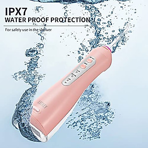 Water Flosser for Teeth, 200ML Cordless Water Flosser with 360°Rotable Nozzle, 3 Flossing Modes IPX7 Waterproof 6 Jet Tips Water Picks,Rechargeable Portable Water Flosser for Home & Travel (Pink)