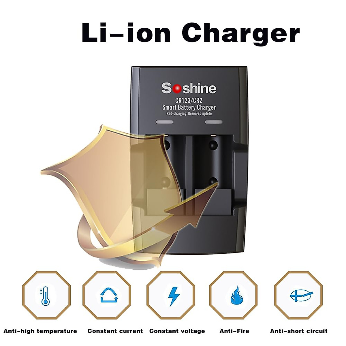 YDYDYYD Li-ion Battery Charger for 3.7V Li-ion RCR123 16340、 CR2 14250 15266, with USB C Charging Cable and 2 Slots Battery Storage Box, for Camera、 Toys、 Flashlight Battery Charger