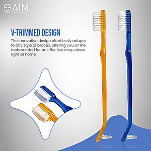 AIM DENTAL SUPPLY Toothbrush for Braces, Soft Head Braces Toothbrush, V Trimmed Design 2-Pack | Quick Orthodontic Cleaning | Deep Clean Braces at Home (Pack of 2)