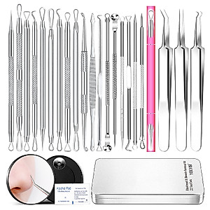 2024 Professional Pimple Popper Tool Kit - 22 PCS Blackhead Remover Tools for Acne and Zit Popping Comedone Extractor with Magnifying Glass and Alcohol Pad