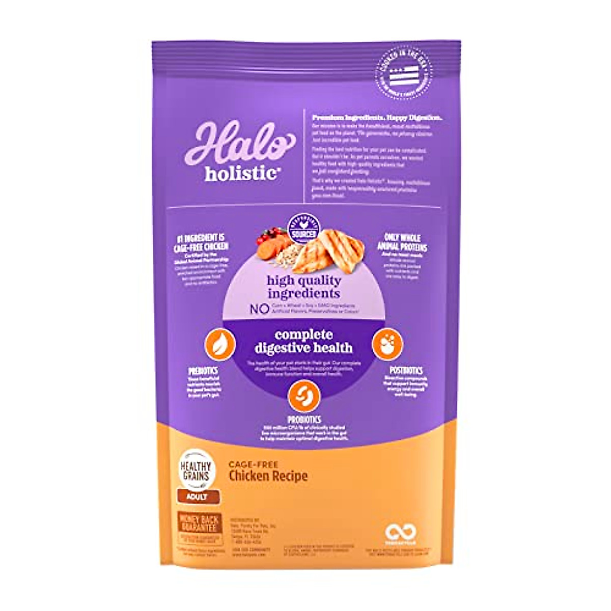 Halo Holistic Cat Food Dry, Cage-free Chicken Recipe, Complete Digestive Health, Dry Cat Food Bag, Adult Formula, 6-lb Bag