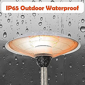 Kismile Patio Heater, 2 Heating Mode 750W/1500W & IP34 Waterproof, Tip-over Protection Freestanding, Electric Infrared Heater for Outdoor/Indoor Use, Ideal for Garage/Garden/Home, Outdoor Heater