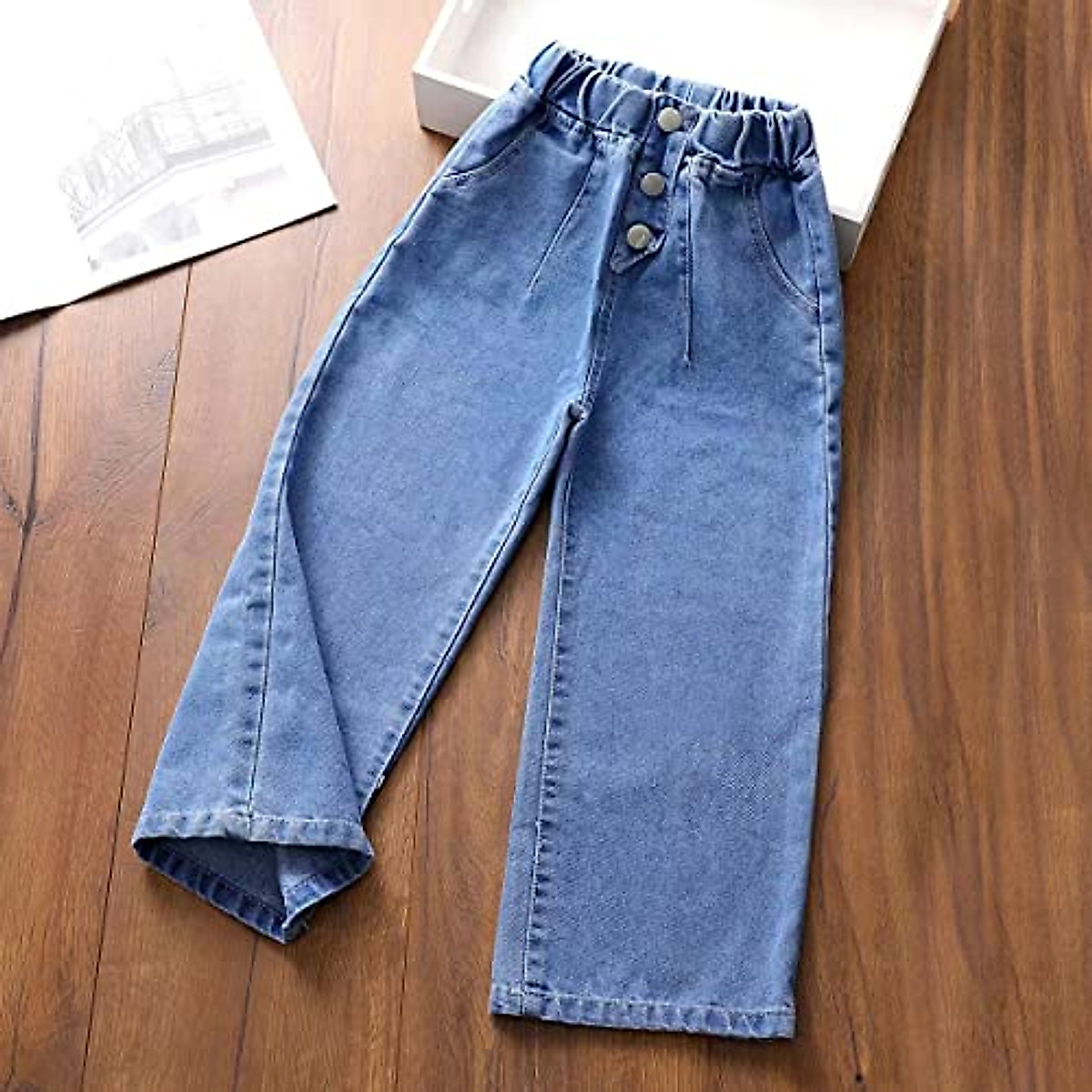 Milokado OnlyAngel Kids Girls Washed Elastic Waist Jeans Age 4-13 Years (Blue, 8-9 Years)