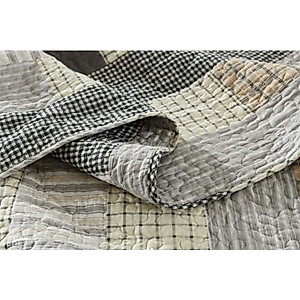 Qiqiong Quilt King Size,Patchwork Quilt Bedding Set 100% Cotton Plaid Bedspread King Size Lightweight Coverlet Comforter Set Quilted Bedspreads All Season,Gray/Charcoal/Cream/Beige 3 Pieces