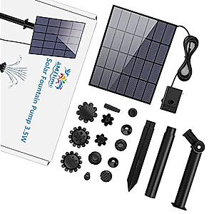 AMZtime 3.5w Solar Water Pump Kit, Solar Bird Bath Fountain with 15 Nozzle，Solar Fountain Pump with 4.9ft Water Pipe and Stake, Solar Powered Fountain for Garden, Ponds, Pool,Outdoor