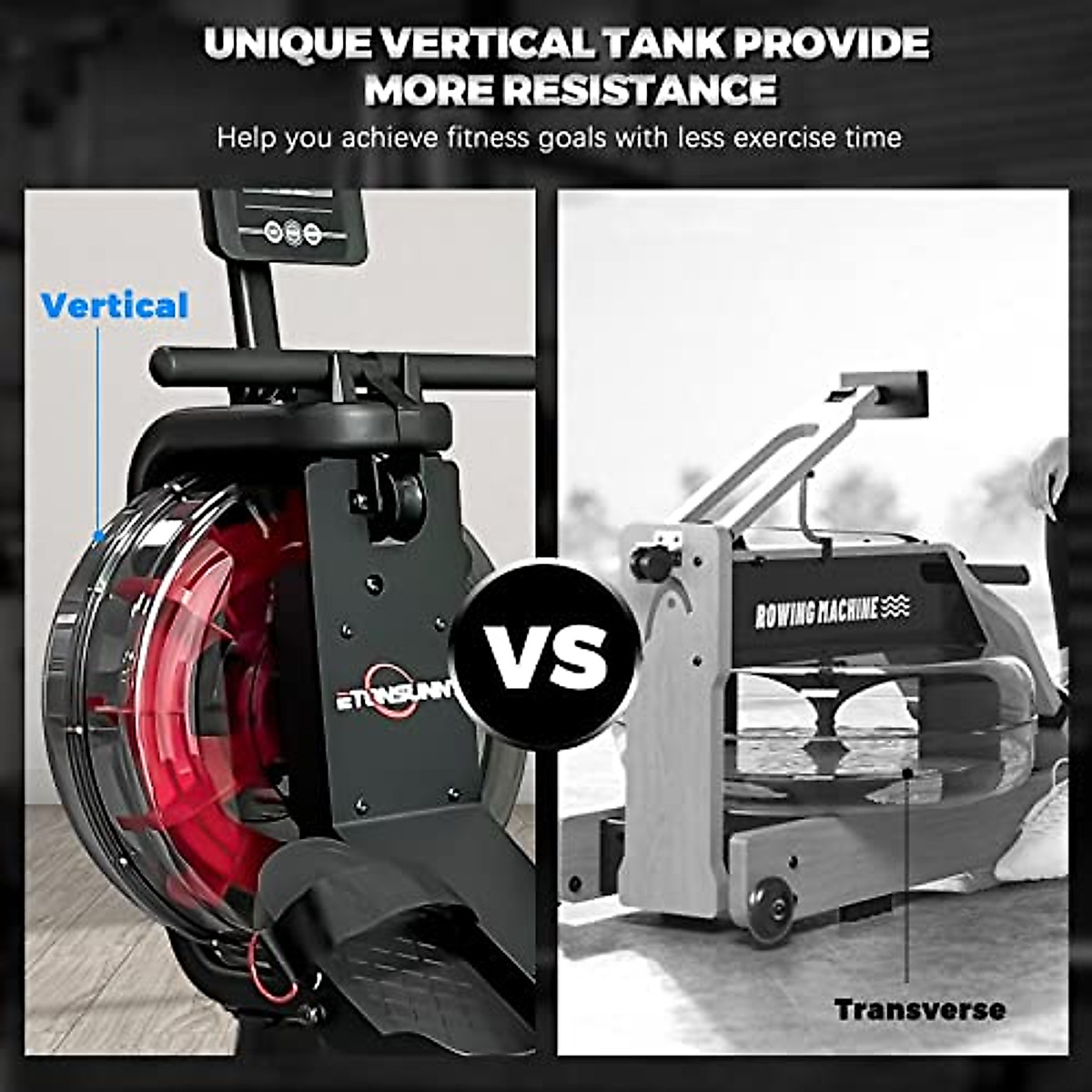 ETONSUNNY Water Rowing Machine with Bluetooth, 330Lbs Weight Capacity Vertical Tank Rowing Machines for Home Use Water Rower with Digital Monitor Tablet Holder (ET707)