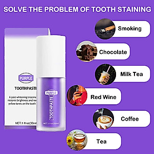 Purple Toothpaste for Extra Teeth Whitening, Stain Removal, Purple Tooth Gel Suitable for Sensitive Teeth and Gum Repair