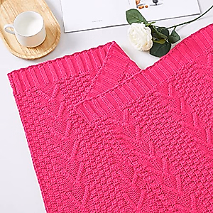 Aormenzy Knitted (50" x 60") and 2 Pillow Covers (18" x 18"), 3 Piece Hot Pink throw blanket Set, Decorative throw blankets for Couch Sofa Bed Living Room