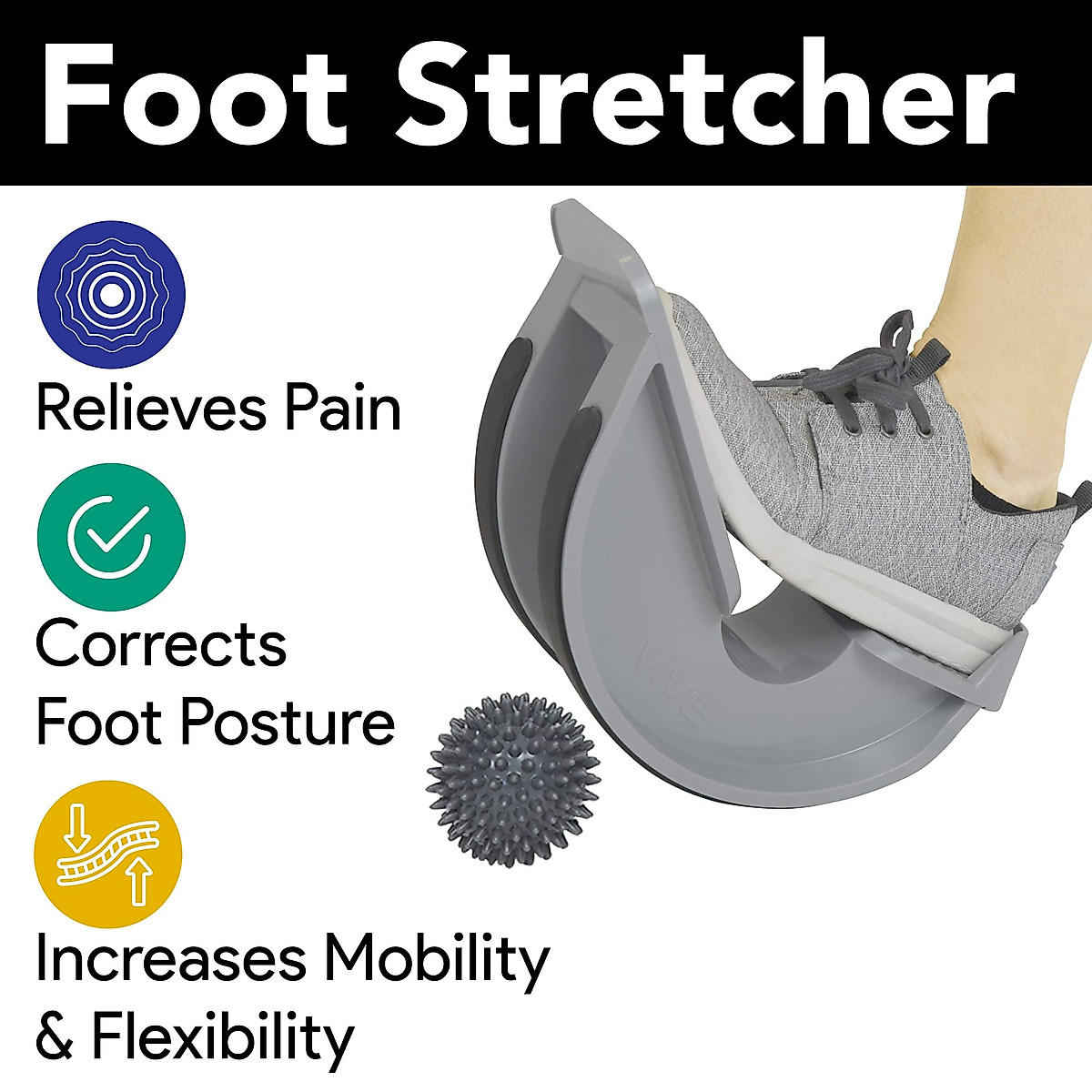 ProHeal Foot Rocker Calf Stretcher with Spiked Ball Massager - for Plantar Fasciitis, Achilles Tendonitis - Calf, Foot, Heel, and Ankle Stretcher - Lower Leg Pain Relief - Blue with Yellow Ball