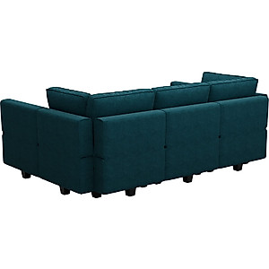 Belffin Sectional U Shaped Sofa Small Reversible Chaise Sectional Couch Convertible Ottoman Modular Sofa Couch Peacock Blue