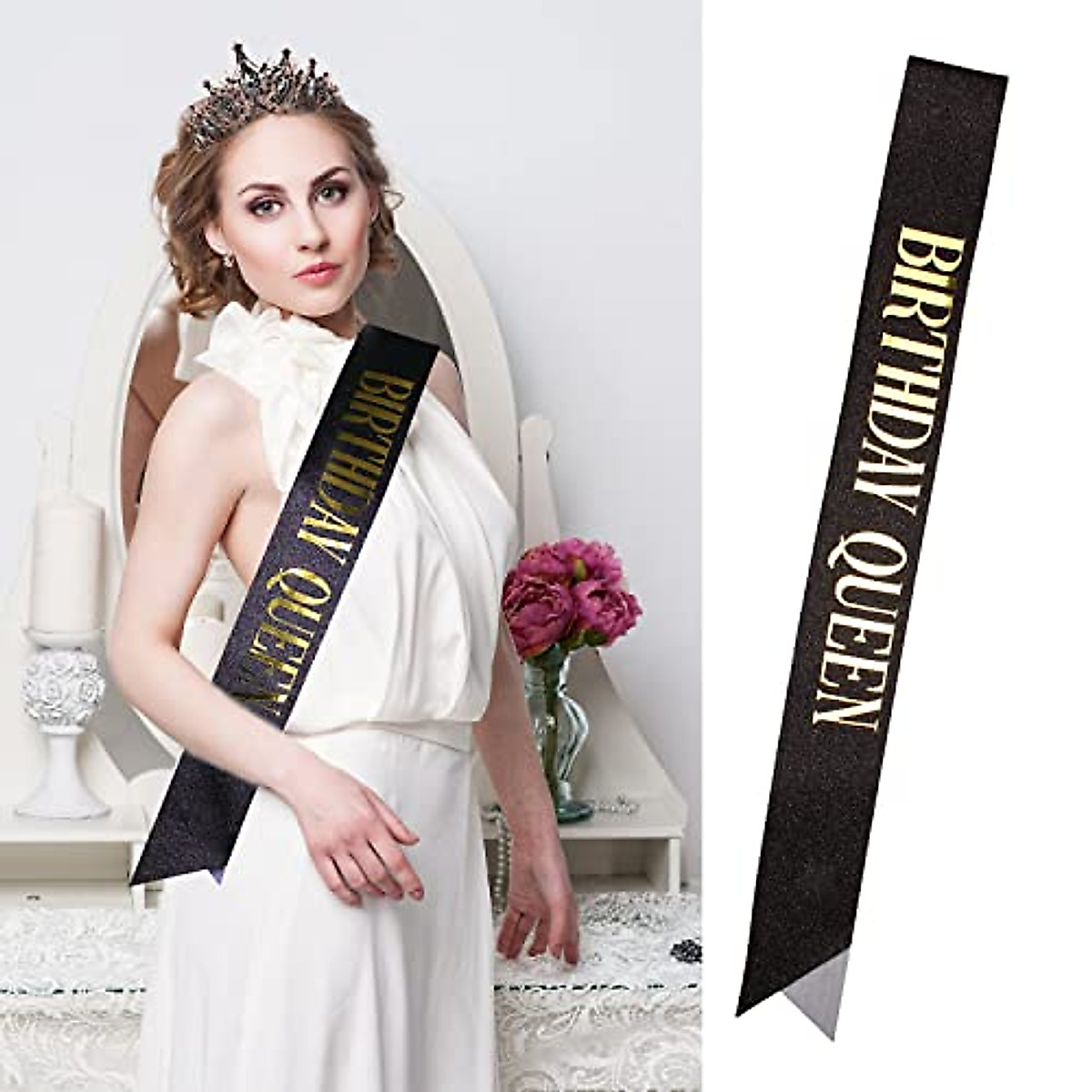 Birthday Tiaras for Women, Birthday Queen Crowns for Women, Birthday Sash Birthday Girl Crown, Happy Birthday Queen Crown and Tiara, Crowns for Women Black, Happy Birthday Decorations Accessories