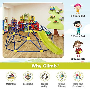 HONEY JOY Climbing Dome with Slide, 8FT Jungle Gym Monkey Bar for Backyard, Outdoor Climbing Toys for Toddlers Playground Equipment, Geometric Dome Climber for Kids Age 3-8, Gift for Boys Girls