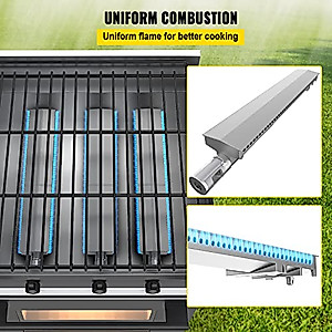 VEVOR Grill Burners, Stainless Steel BBQ Burners Replacement, 4 Packs Grill Burner Replacement, Flame Grill with 16.1" Length Barbecue Replacement Parts with Evenly Burning for Premium Gas Grills