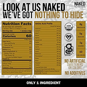 Organic Powdered Peanut Butter from US Farms – Bulk, Only 1 Ingredient - Roasted Peanuts, Vegan, No Additives, Preservative Free, No Salt, No Sugar - 45 Servings - NAKED PB