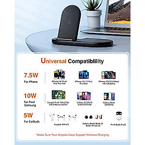 LK Wireless Charging Station, 2 in 1 Wireless Charger for Apple Charging Pad for iPhone 14 Pro/14/13 Pro/13/12, Google Pixel 7 Pro, Samsung S23 Plus Ultra/S22/S21/S20, AirPods/Galaxy Buds(No Adapter)