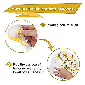 90Pcs Gold White Confetti Balloons, 12 Inches Gold Metallic Chrome Balloon, Premium Clear Confetti Balloons, Thicken Gold Glitter White Matte Latex Party Balloons for Balloon Garland Arch