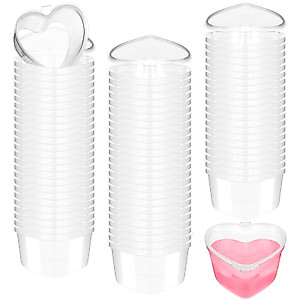 Didaey 72 Pcs 2.4 oz Valentine‘s Day Heart Shaped Containers Plastic Box with Lids Reusable Small Portion Cups Condiment Storage Container Clear Transparent Cup for Food DIY Liquid Foam Ball Soft Clay