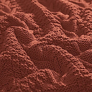 Aormenzy Knitted Throw Blanket (50" x 60") and 2 Pillow Covers (18" x 18"), 3 Piece Rust Throw Blanket Set, Decorative Throw Blankets for Couch Sofa Bed Living Room