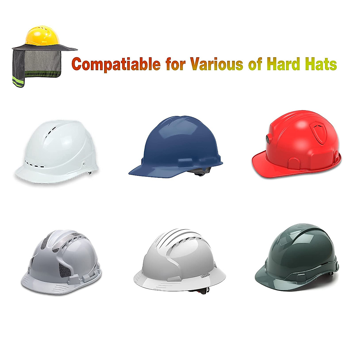 LIZMOF Hard Hat Sun Shade, High Visibility Sun Visor Neck Shade with Reflective Strip, Hard Hat Accessories, Full Brim, Man& Woman (Hard Hat Not Included), Grey, 2 Pack