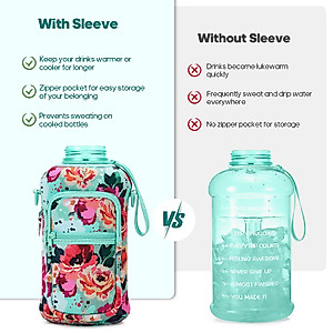 Gedux Half Gallon Water Bottle with Storage Sleeve, 74oz Large Water Bottle with 2 Lids(Straw Lid and Chug Lid), Big Sports Water Jug for Gym with Strap, BPA-Free Drink Container with Handle